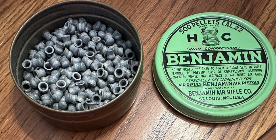 Vintage BENJAMIN AIR RIFLE PELLETS TIN, Over 300 Pellets Cal 177 ...