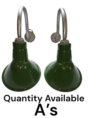 PAIR of Abolite 8" Gooseneck Green Porcelain Sign Lights Vintage Gas ...