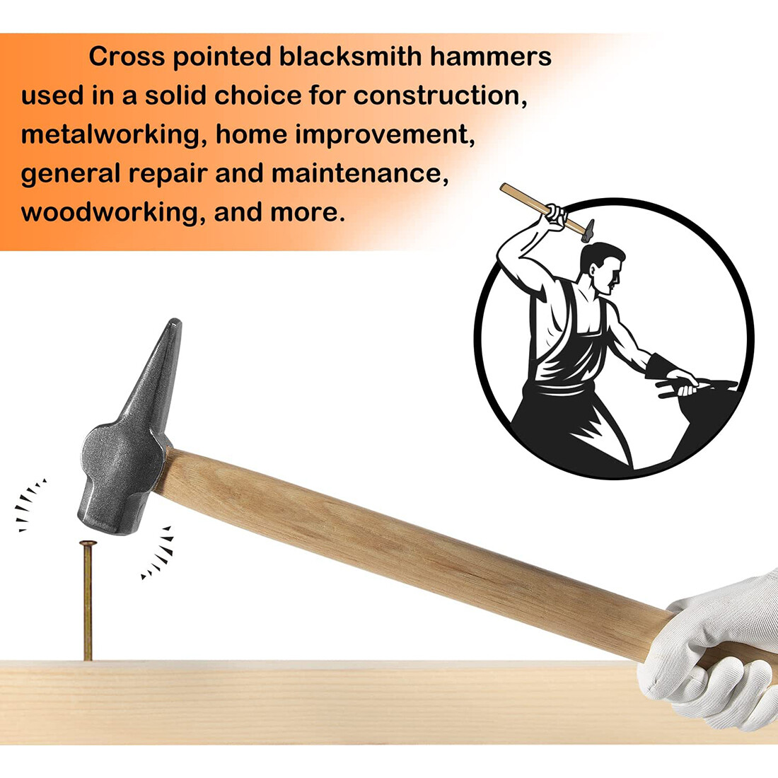 Cross Peen Blacksmith Hammer Forging Tools Handmade Farrier Knife Maker ...