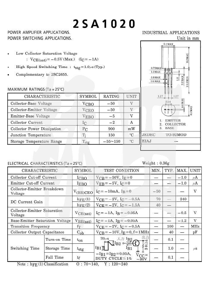 2SA1020-Y A1020-Y 2A 50V PNP TO-92L transistors NEW | eBay