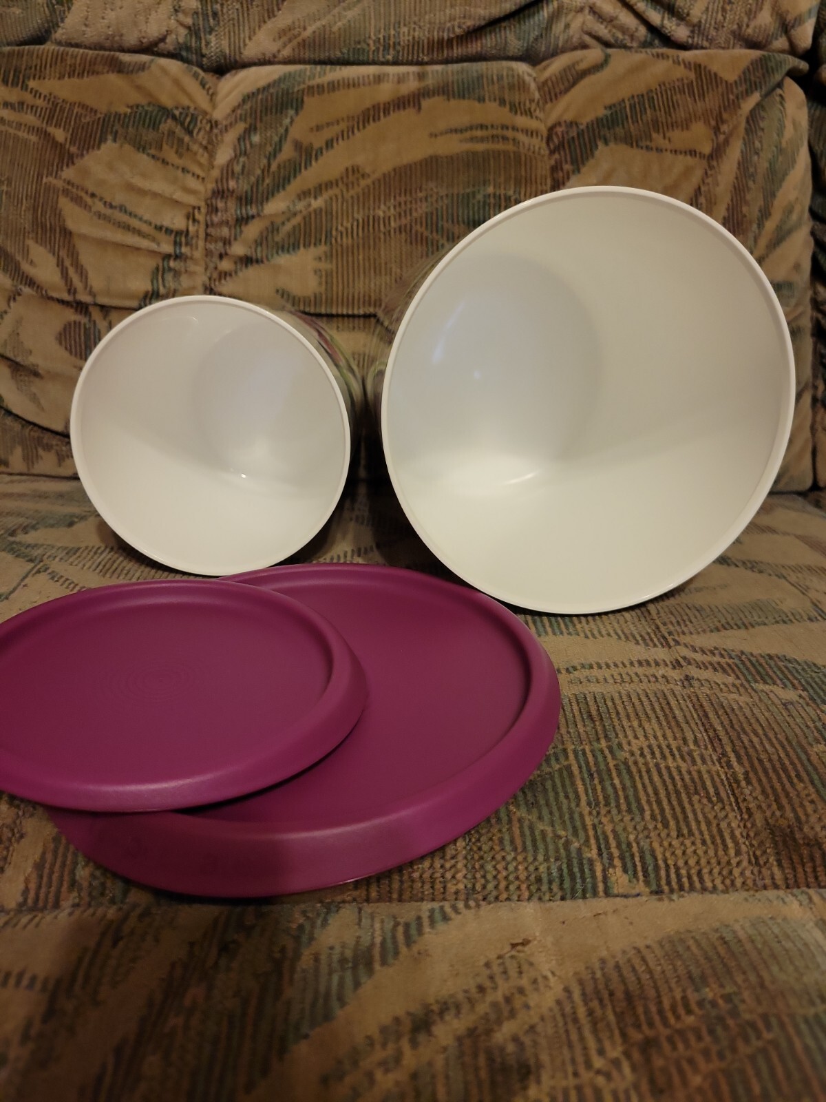 Tupperware 3L& 1.25L One Touch Canister Hummingbird Design Purple Lid ...