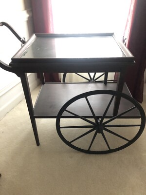 Antique English Tea Cart with Glass Service Tray Top & Mahogany Wood | eBay
