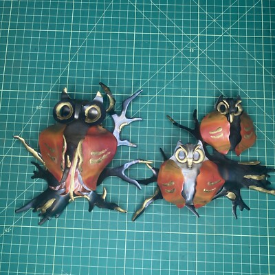 Vintage Brutalist MCM Torch Cut Metal Owl Wall Sculpture Set of Two Mom ...