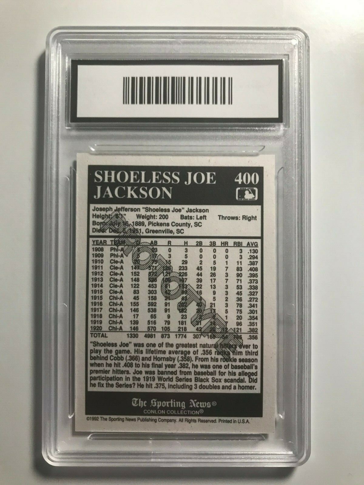 1991 Conlon - Joe Jackson - GMA "Graded MINT 9" | eBay