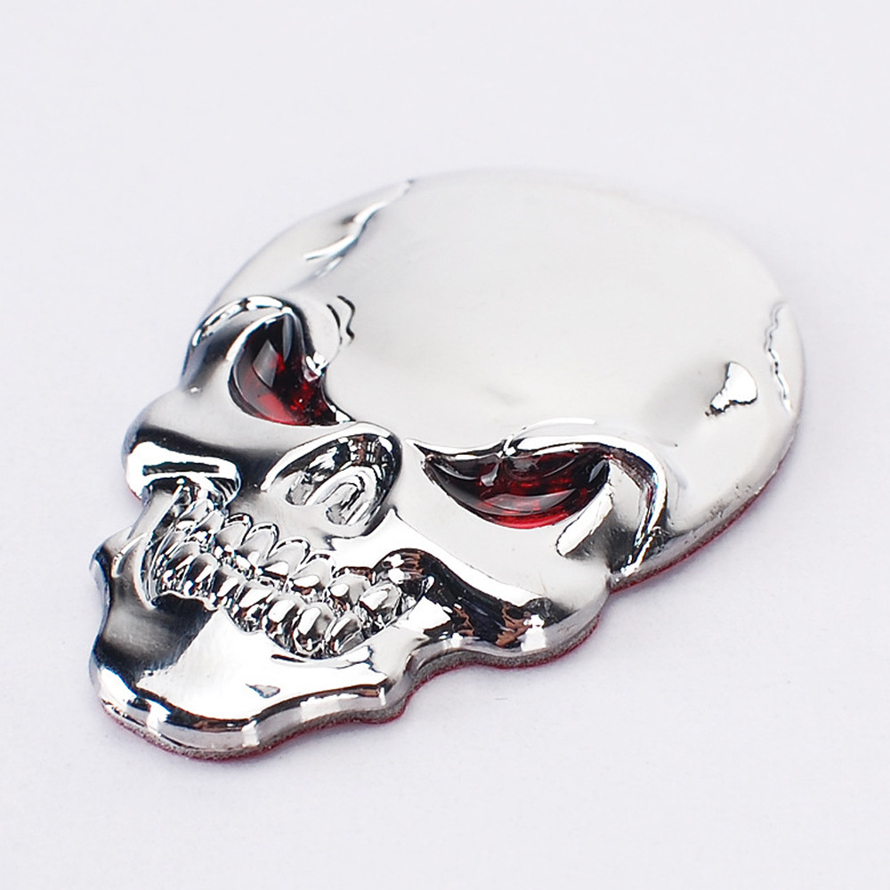 2Pcs Car Motorcycle Skull Sticker Chrome Silver 3D Metal Emblem Badge ...