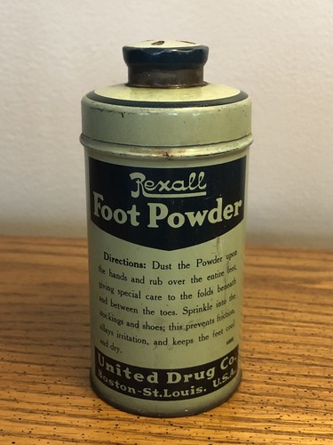 VINTAGE REXALL FOOT POWDER TIN 4.5” UNITED DRUG CO BOSTON-ST LOUIS ...