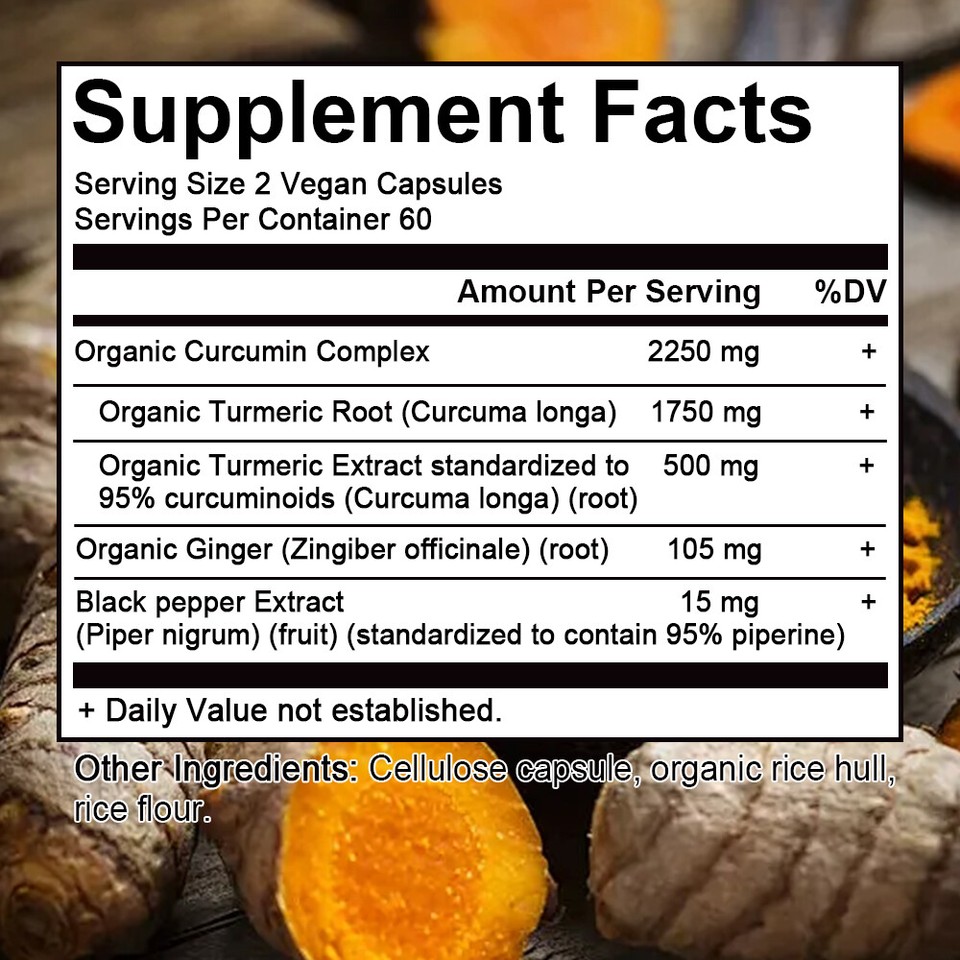 Turmeric Curcumin 2250mg Herbal Extract 95% Curcuminoids with Black ...