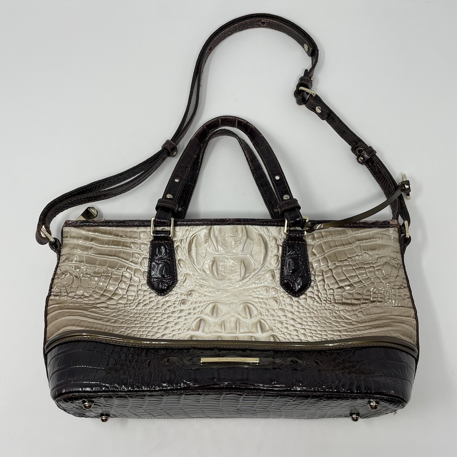 Brahmin Mini Asher Sugar Tri Croc Embossed Shoulder Purse BAG Crescent ...