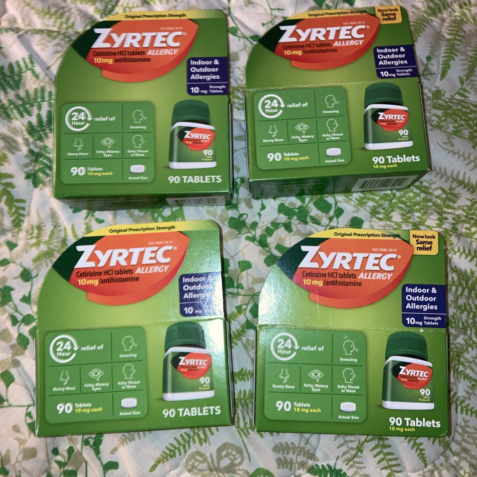 Lot Of 4 Zyrtec Cetirizine HCl 10mg Allergy Tablets 90 Count Ex: 2028 ...