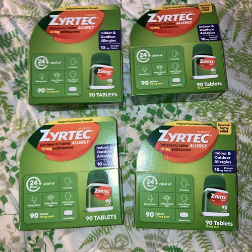 Lot Of 4 Zyrtec Cetirizine HCl 10mg Allergy Tablets 90 Count Ex: 2028 ...