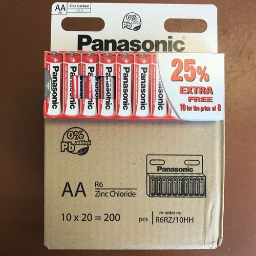 200 x AA Genuine PANASONIC Zinc Carbon Batteries - New R6 1.5V Longest ...