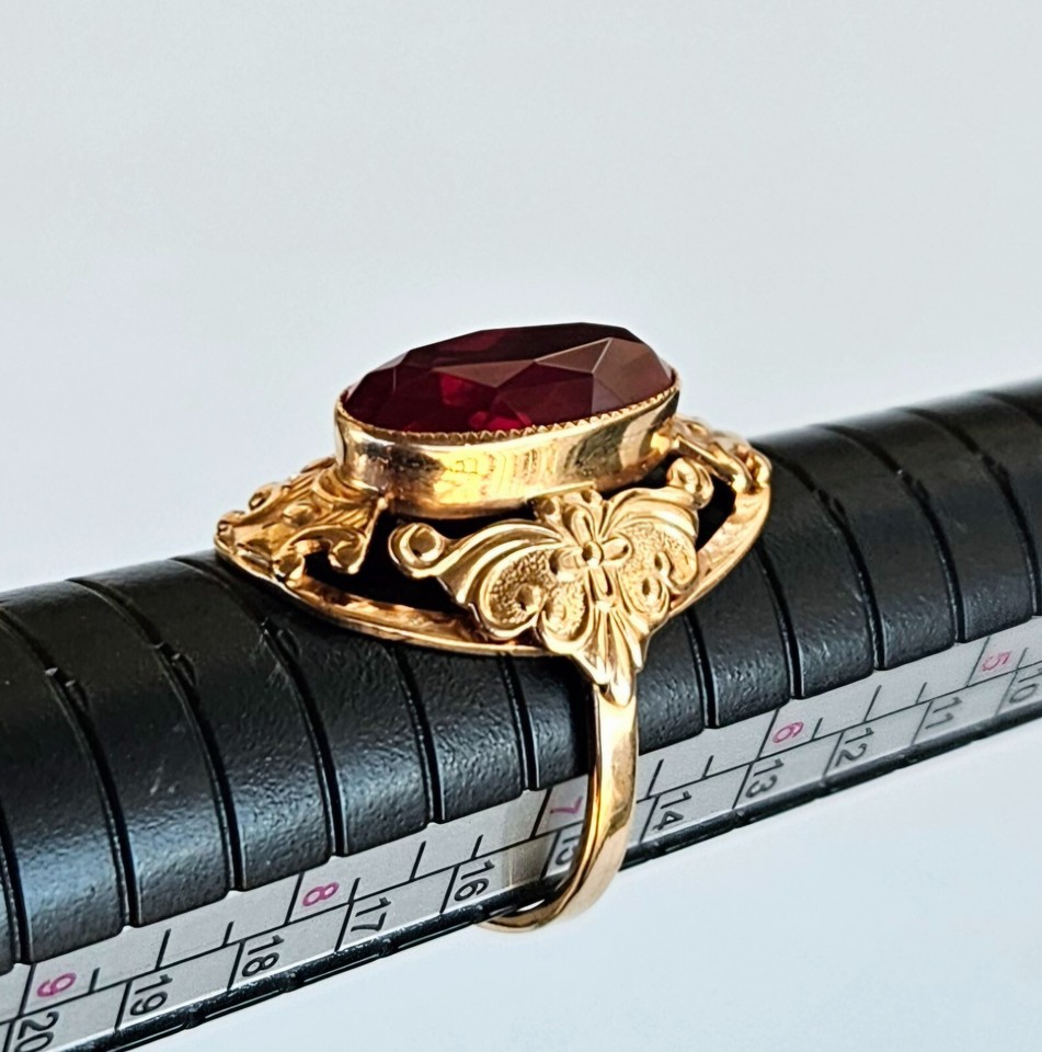 Vintage Original USSR Russian 583 14K Solid Rose Gold & Ruby Ring Size ...