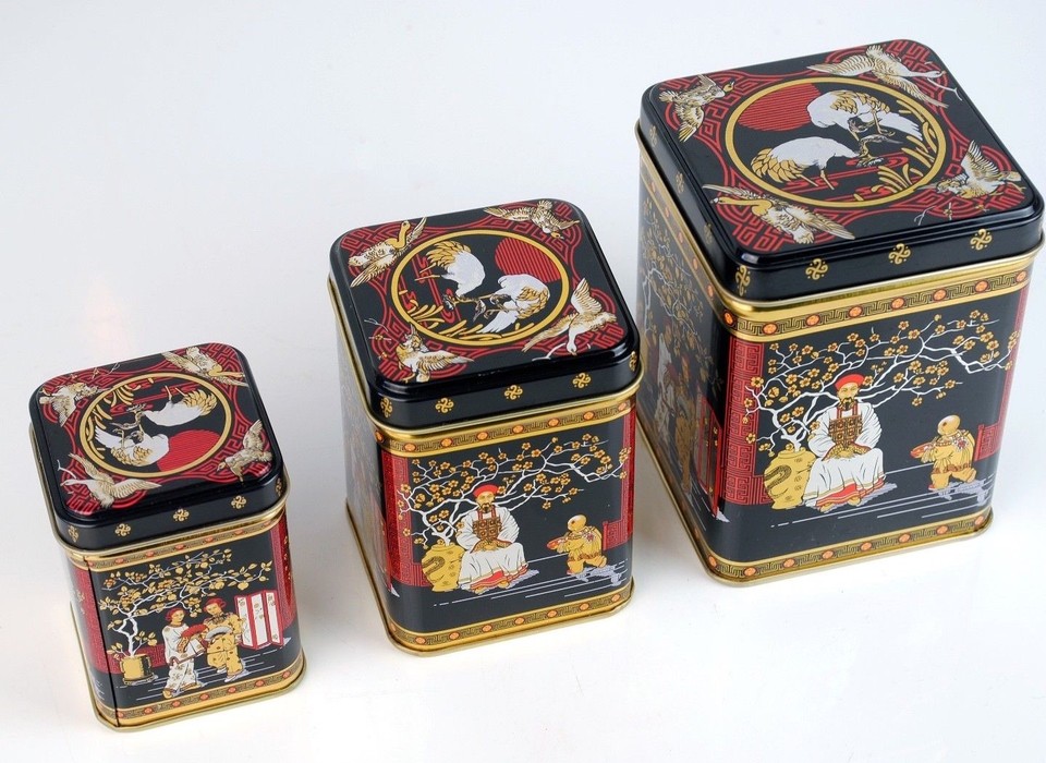 250g Chinese Tea Caddy - Storage Container Canister Tin Jar Vintage ...