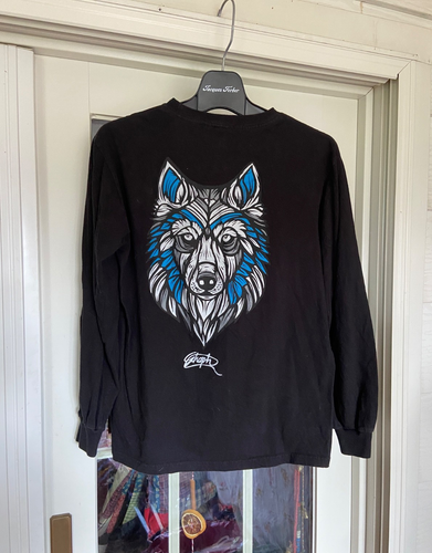 Black Vans Long Sleeve with Blue Wolf Design Women’s Small Skater ...