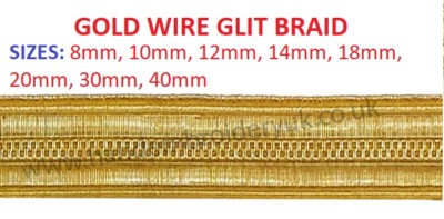 GOLD METAL BRAID LACE FOR ARMY, MILITARY, UNIFORM, COSTUME, FANCY ...