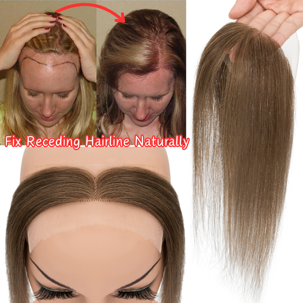 Women's Hairline Cover-UP Real Human Hair Front Top Lace Base Toupee ...