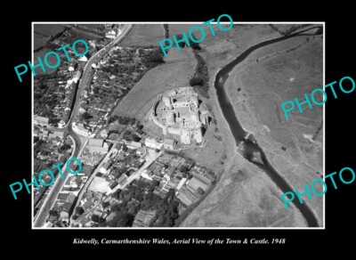 OLD LARGE HISTORIC PHOTO KIDWELLY WALES AERIAL VIEW THE TOWN & CASTLE ...