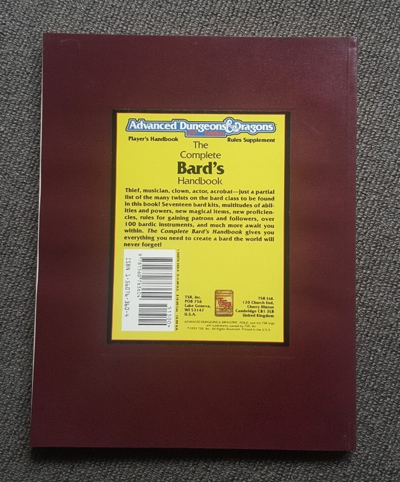 Advanced Dungeons & Dragons (AD&D) - The Complete Bard's Handbook ...