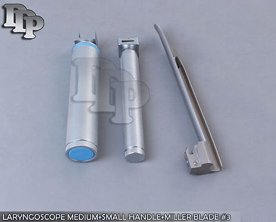 LARYNGOSCOPE MEDIUM+SMALL HANDLE+MILLER BLADE #3 INTUBATION ANESTHESIA ...