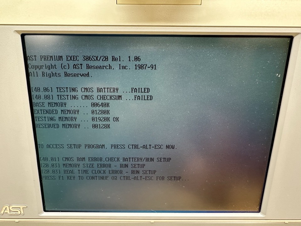 VINTAGE AST PREMIUM EXEC 386SX/20 LAPTOP WORKS NO POWER SUPPLY HD ...