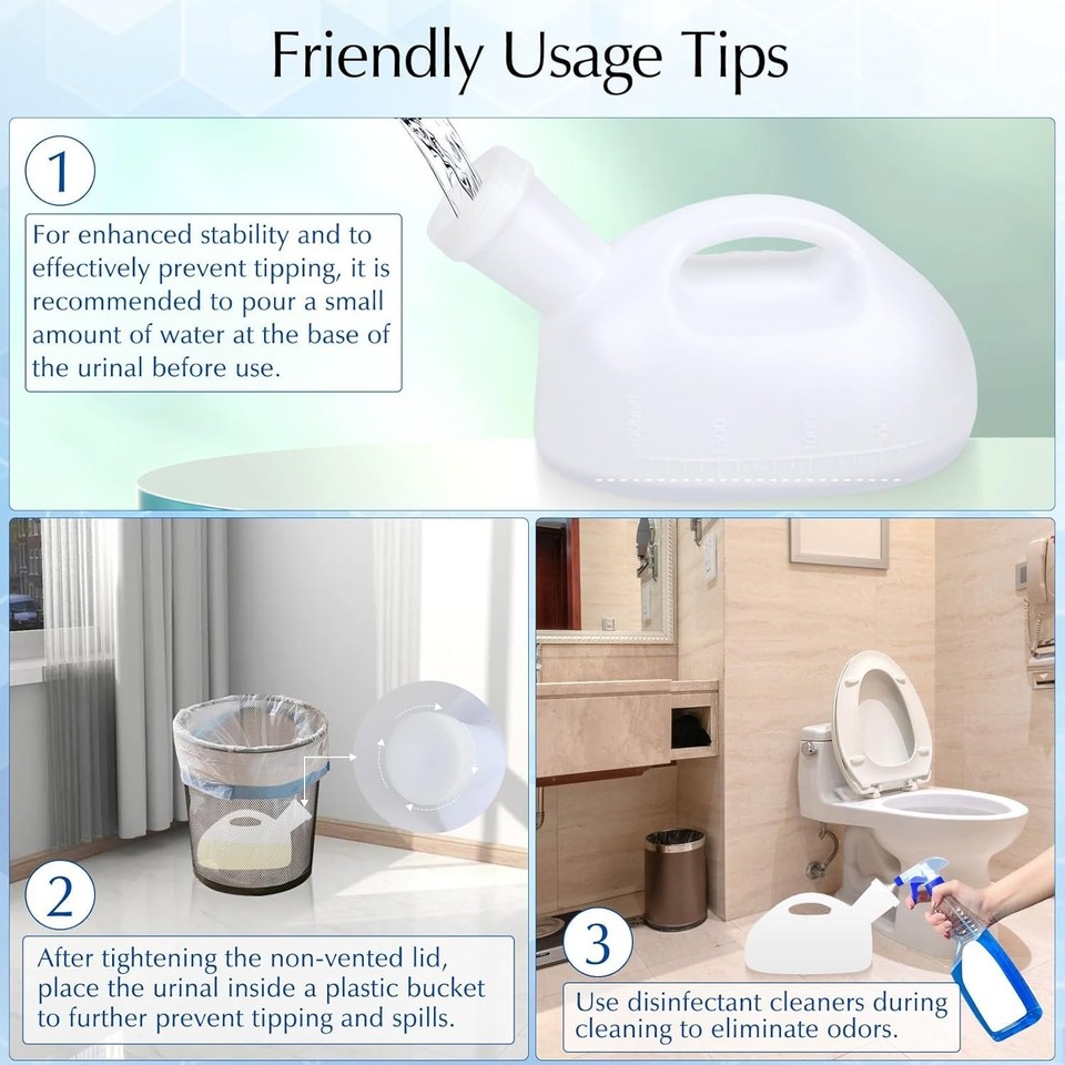 Portable Male Urinal Bottle Plastic 2000ml Spill Proof Reusable Camping ...