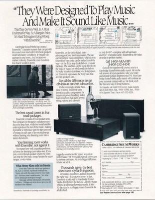 Cambridge SoundWorks Ensemble Vintage Print Ad 1989 Stereo Speakers | eBay