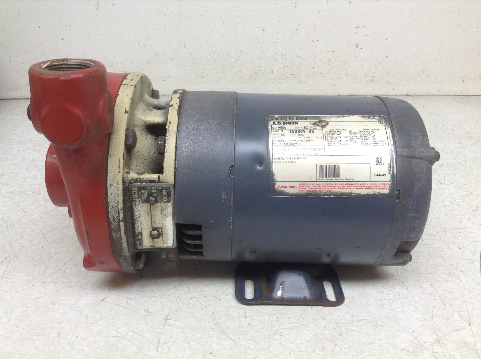 A.O. Smith Scot 1211 11 Pump H584 1 HP 3450/2850 RPM 208-230/460 VAC ...