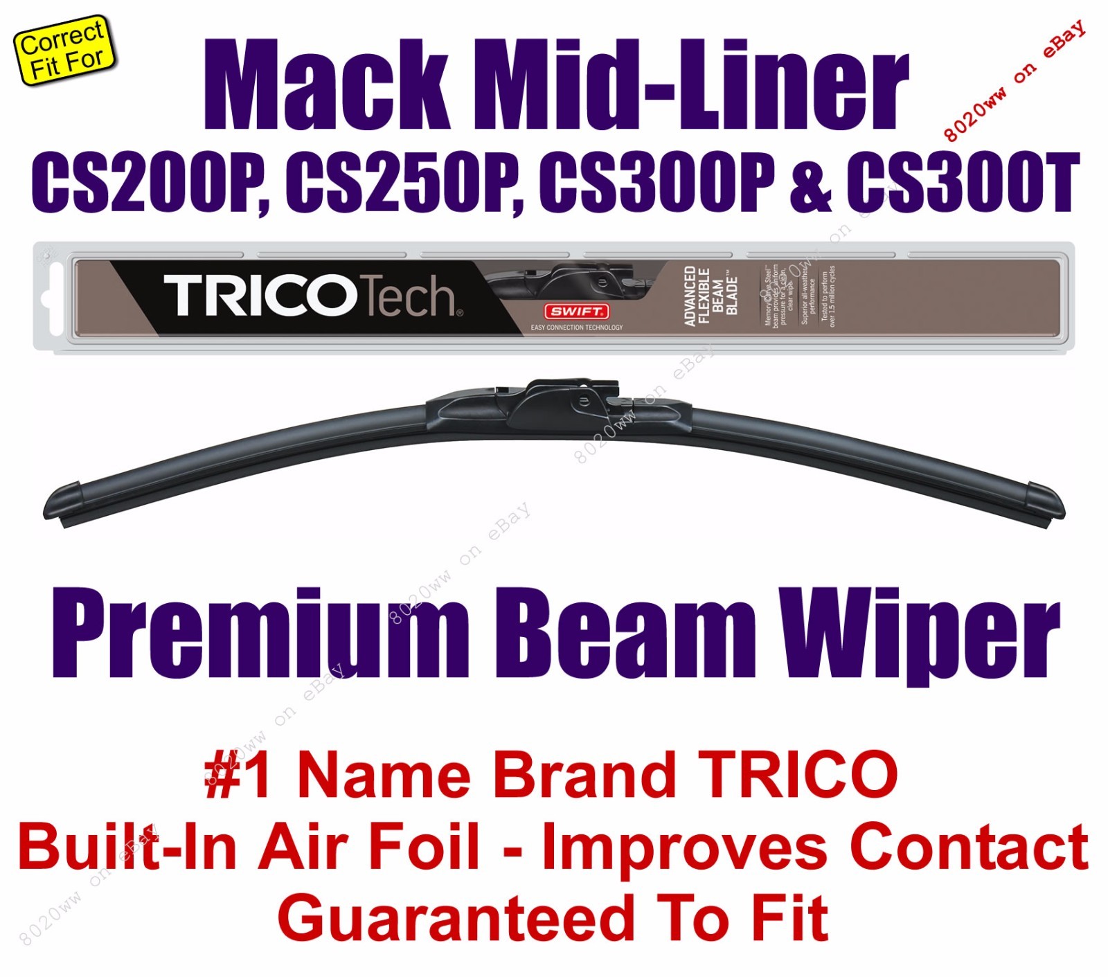 Wiper Blade (Qty 1) Beam fits 1986-1992 Mack CS-Series Mid-Liner -19200 ...