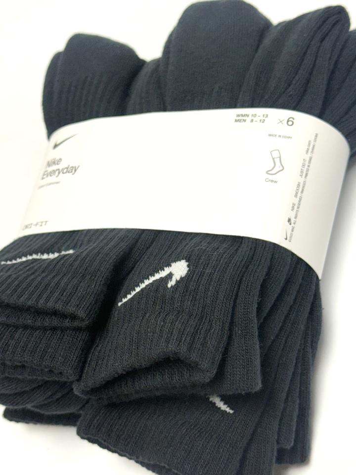 AUTHENTIC Nike Men's Everyday Training Crew Socks 6-PAIRS BLACK LARGE 8 ...