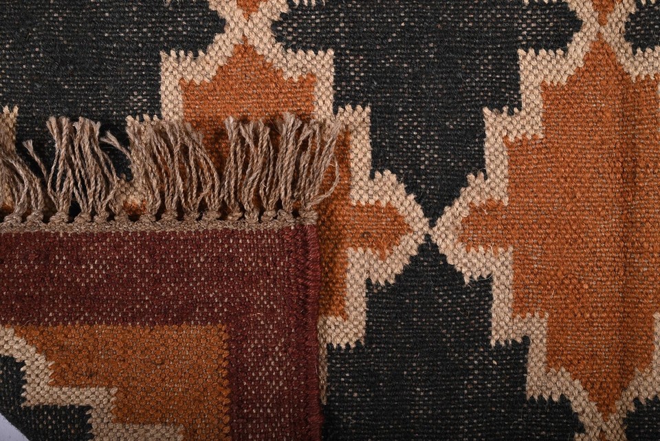 Hand Knotted Wool Jute Dhurrie Rug Color Brown & Black Handmade Carpet ...