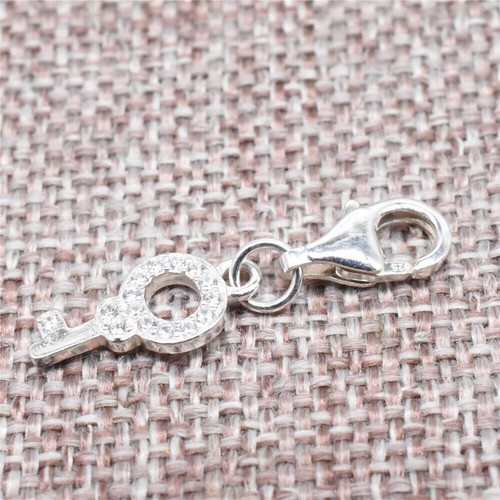 925 Sterling Silver Small Key Clip On Charm with CZ Lobster Clasp for ...