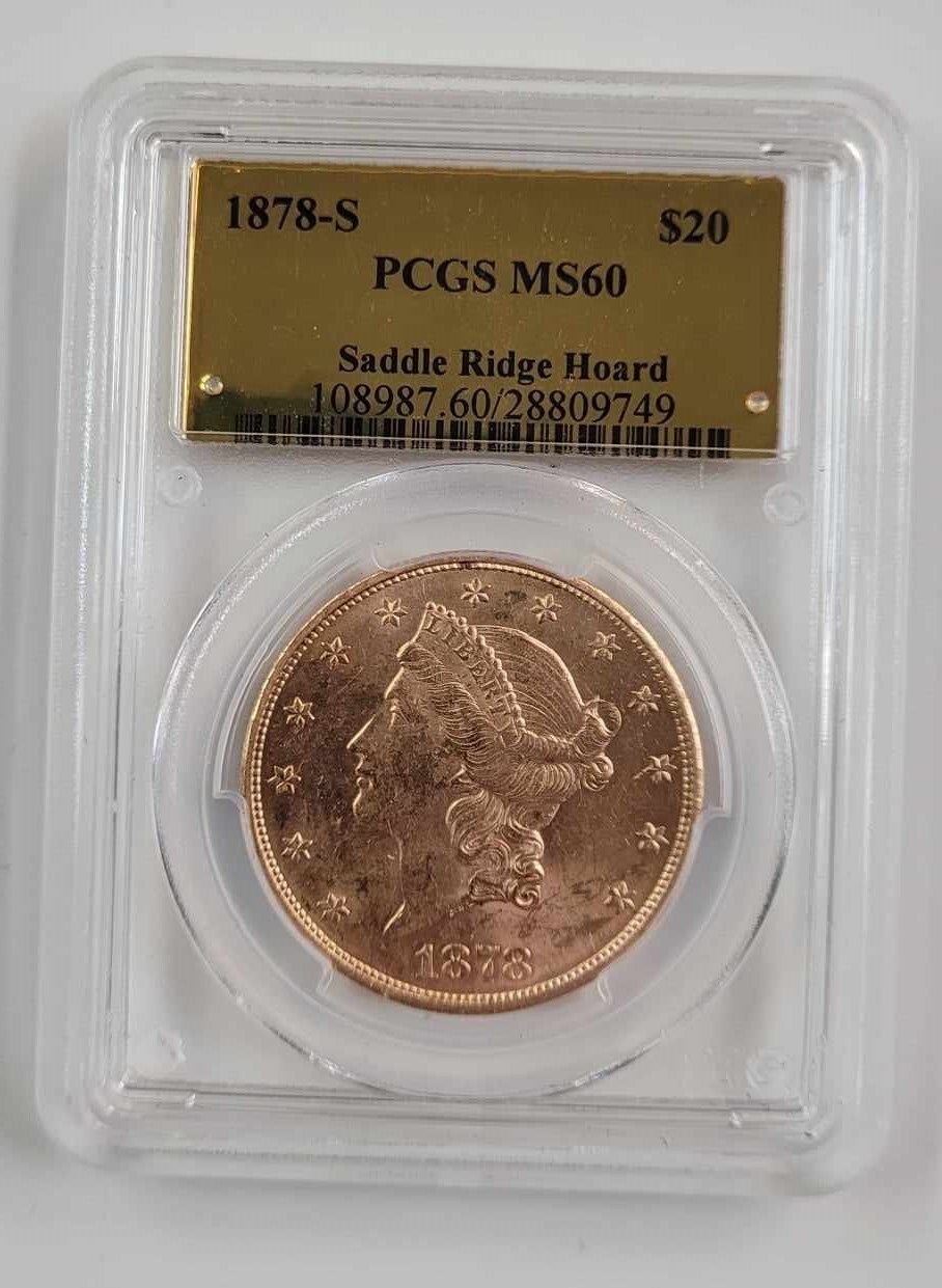 1878-S PCGS MS60 Saddle Ridge Hoard $20 GOLD COIN w/COA and Collector's ...