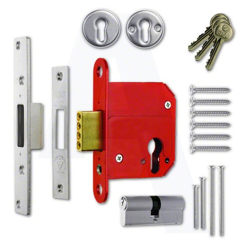 ERA 363-51 Fortress BS Euro Deadlock 76mm/3" With 6 Pin Cylinder Satin ...