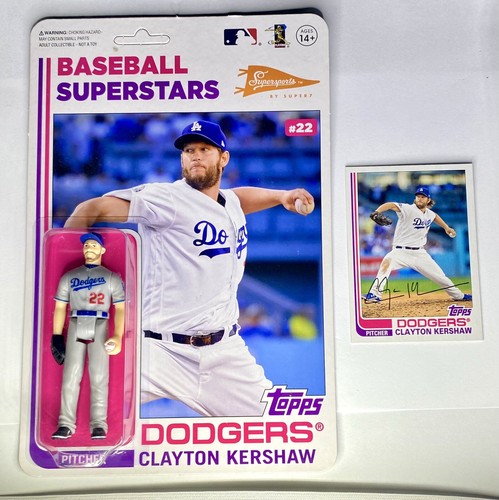 2020 Topps Baseball Super7 Action Figure Clayton Kershaw +Matching 2017 ...