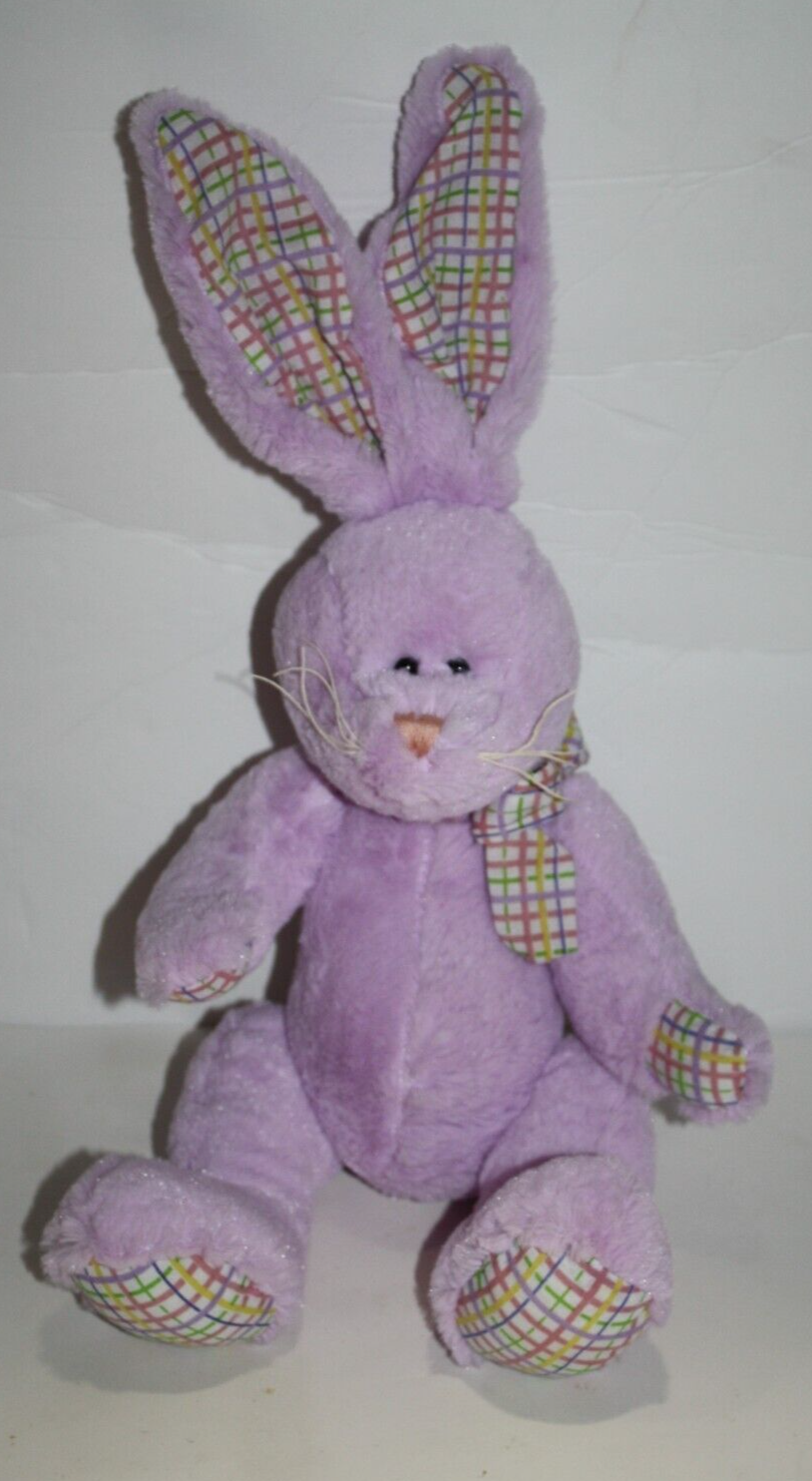 Ganz Pitter Patterns Easter Bunny Rabbit HE9432 Purple Plush Plaid Ears ...