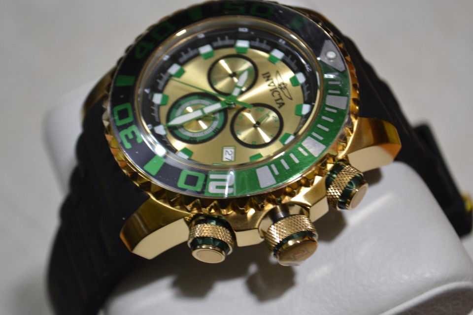 NEW 52mm INVICTA SEA HUNTER CHRONOGRAPH BLACK-GREEN-GOLD 48987 WATCH ...