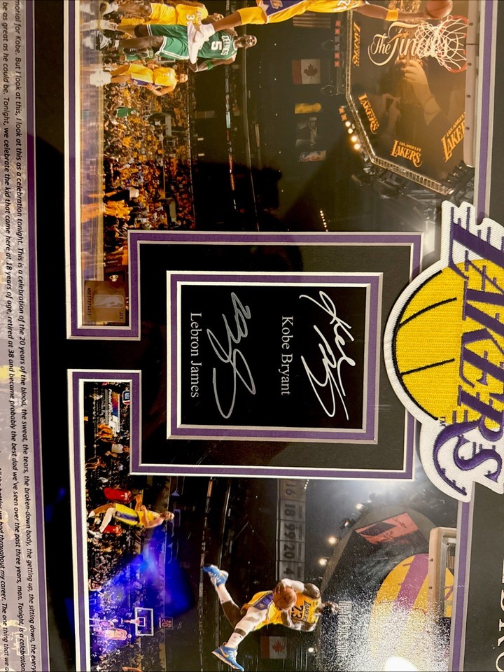 Kobe Bryant & LeBron James 24x18 Autographed Frame Kobe Dunk Tribute ...