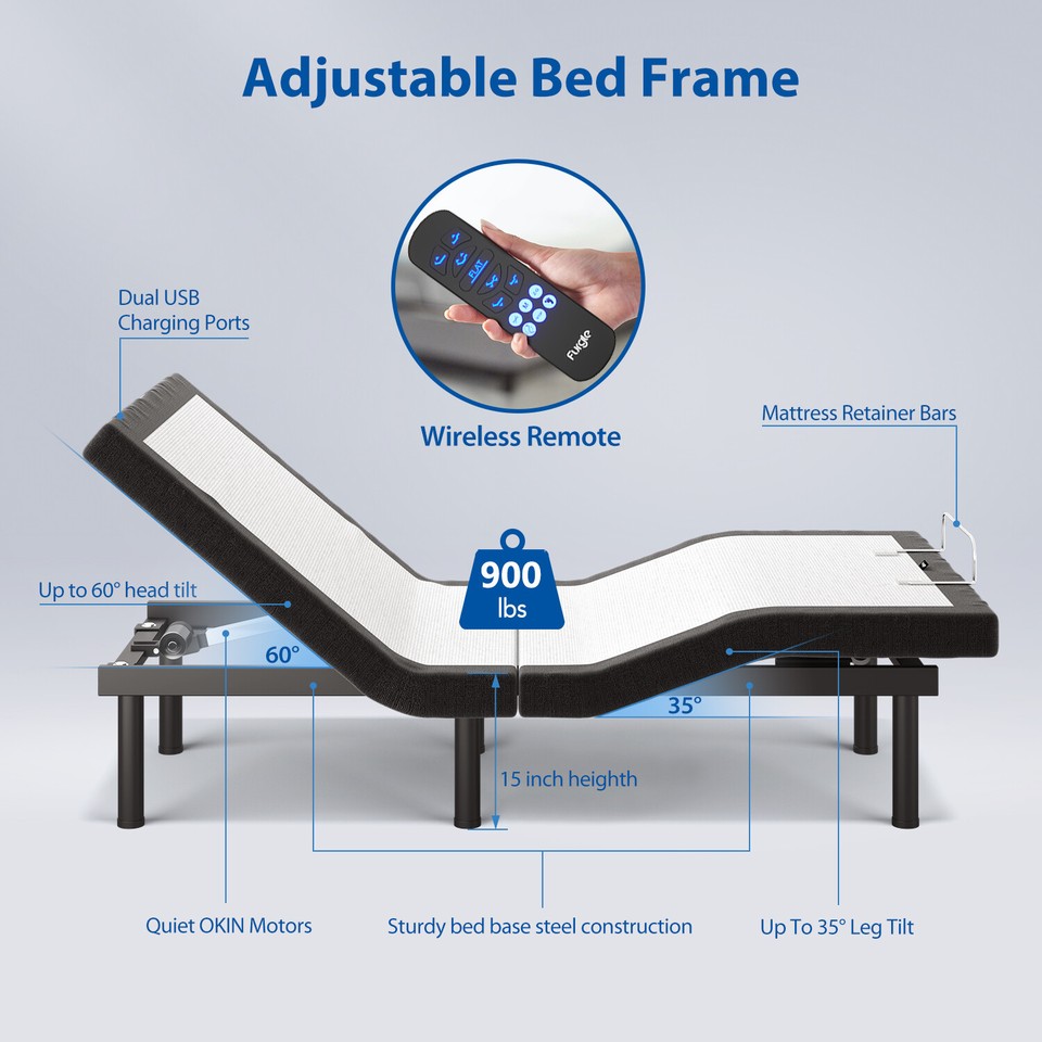 Split King Electirc Adjustable Bed Frame Base With Massage Remote USB ...