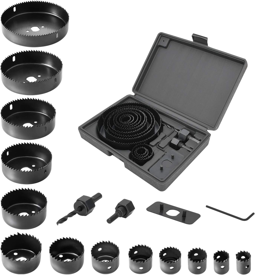 17-Piece Hole Saw Kit Set 3/4" to 5" Hex Key Mandrel Wood Plastic PVC ...