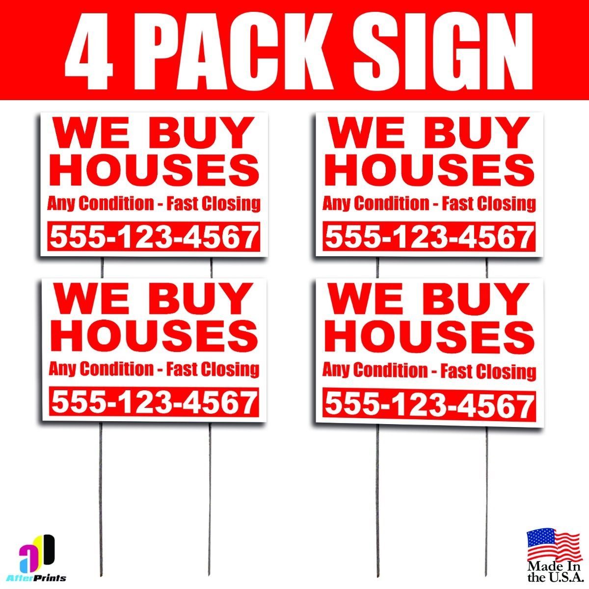 4X We Buy Houses Yard Bandit Signs Your Phone Number Real Estate ...