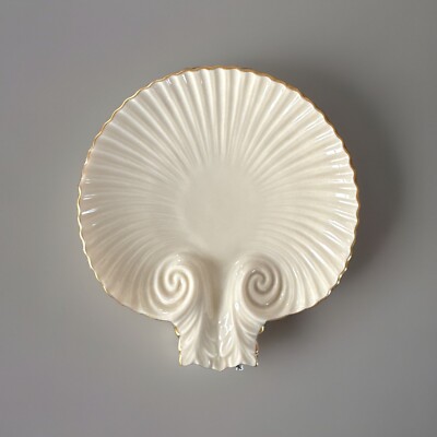 Lenox “AEGEAN” 24K Gold Rim Scalloped Sea Shell Trinket Dish Ivory Bone ...