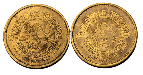 Lot of 2...1981 Chuck E. Cheese Token/Coin. (Hayward, CA) Pizza Time ...