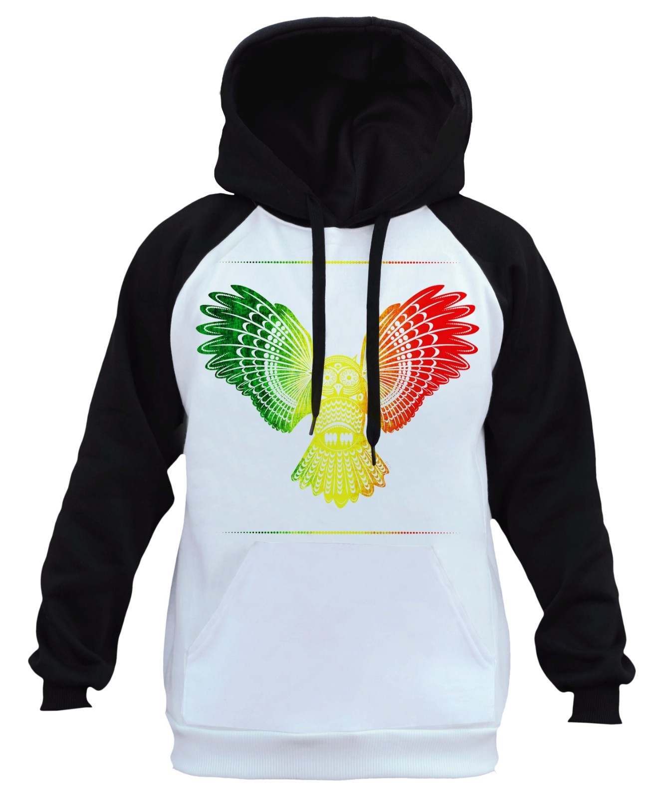 Men's Rasta Tribal Owl White Raglan Hoodie Mayan Wildlife Animal ...