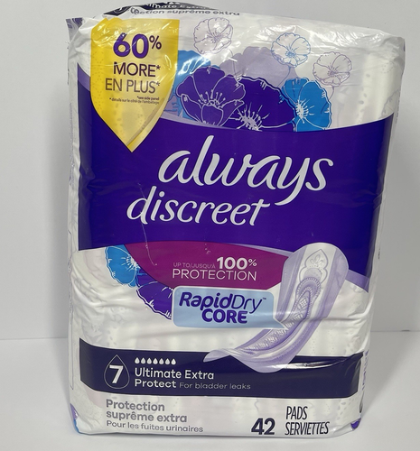 Always Discreet Ultimate Extra Protect Pads Rapid Dry Core Size 7 42 ...