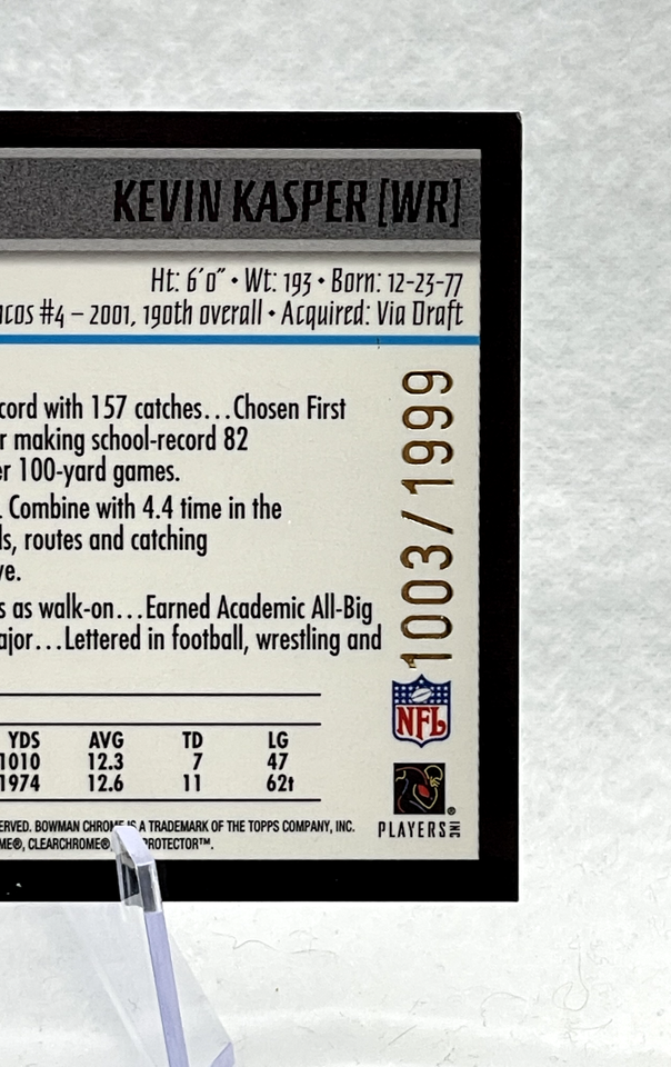 Kevin Kasper 2001 Topps Bowman Chrome Refractor #240 RC Denver Broncos ...
