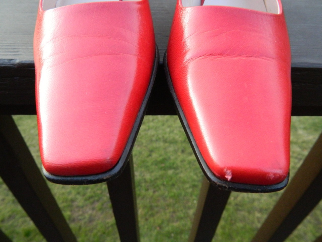 Escada True Red Leather Sling Back Pump Shoes w/silver heel, US size 7 ...