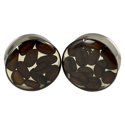 Embedded Coffee Bean Double Flare Plugs (MTO-039) gauges pair handmade ...