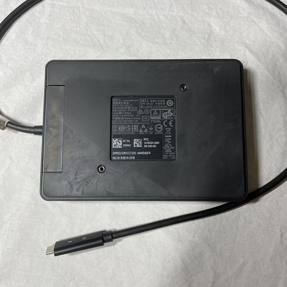 Dell WD15 K17A USB-C Docking Station K17A001 Dock 180W AC Adapter 5FDDV ...