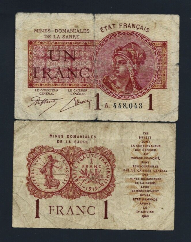 Saar 1 FRANC P-2 1919 GERMANY Coin on Banknote RARE Pre EURO ...