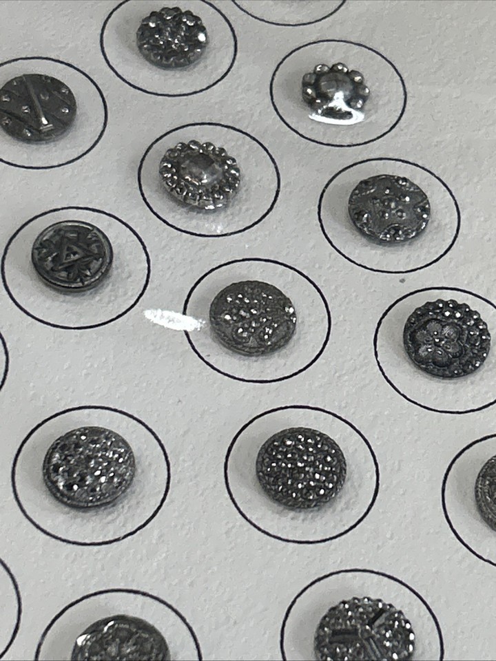 Beautiful Lot Of Antique Buttons Card Silver Black Tones 43 Buttons ...